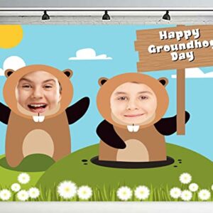 Happy Groundhog Day Banner Background Cute Animals Peeking Out Hole Theme Decor for Season Forecast 1st Birthday Party Spring February 2nd Holidays Festival Groundhog Day Supplies Favors Decorations