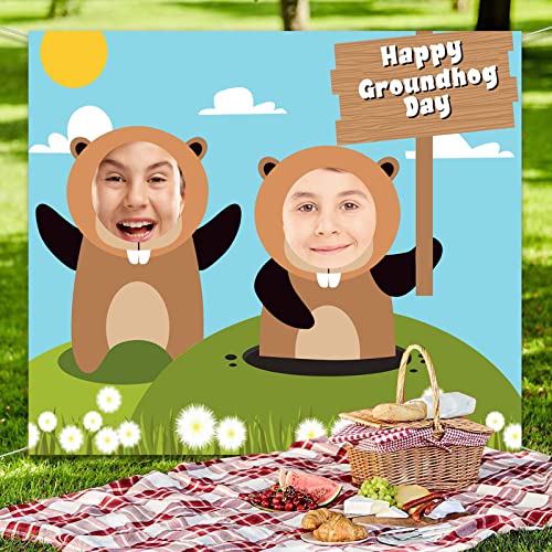 Happy Groundhog Day Banner Background Cute Animals Peeking Out Hole Theme Decor for Season Forecast 1st Birthday Party Spring February 2nd Holidays Festival Groundhog Day Supplies Favors Decorations