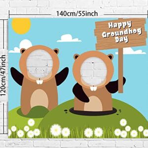 Happy Groundhog Day Banner Background Cute Animals Peeking Out Hole Theme Decor for Season Forecast 1st Birthday Party Spring February 2nd Holidays Festival Groundhog Day Supplies Favors Decorations