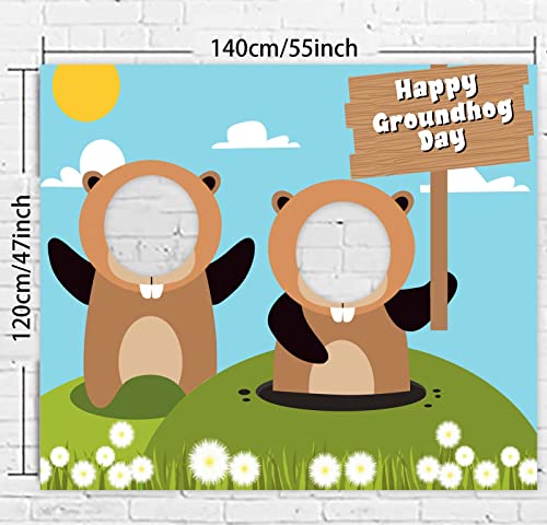 Happy Groundhog Day Banner Background Cute Animals Peeking Out Hole Theme Decor for Season Forecast 1st Birthday Party Spring February 2nd Holidays Festival Groundhog Day Supplies Favors Decorations