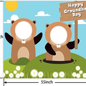 Happy Groundhog Day Banner Background Cute Animals Peeking Out Hole Theme Decor for Season Forecast 1st Birthday Party Spring February 2nd Holidays Festival Groundhog Day Supplies Favors Decorations