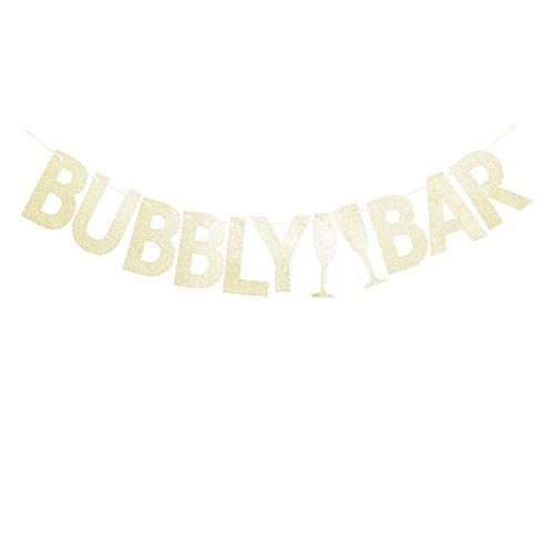 Bubbly Bar Gold Glitter Banner for Wedding Engagement/Bachelorette/Bridal Shower Party Sign Supplies