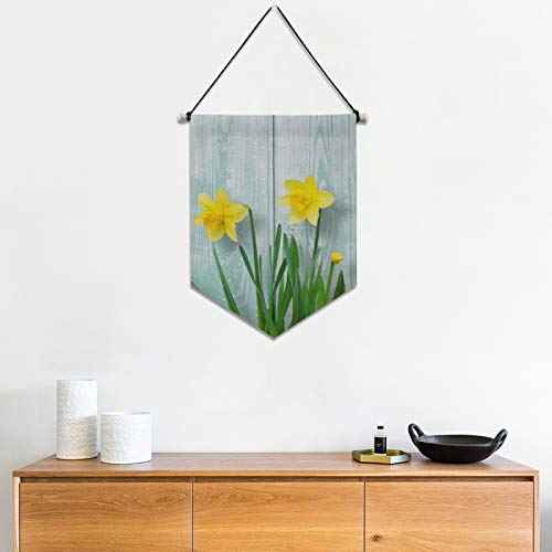 Yellow Daffodils Flowers On Turquoise Wooden Texture Door Decorations Hanging Sign Welcome Door Banner Wall Decor Holiday Party Supply for Home School