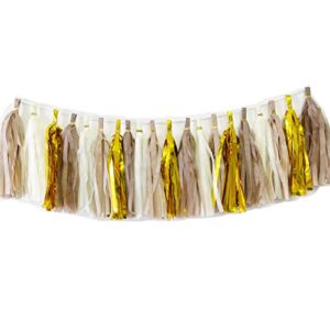 20pcs paper tassels garland banner tissue paper tassel diy hanging paper decorations party tassel garland decor baby shower nursey wedding festival baby shower decoration(20, ivory+tan+gold+coffee)