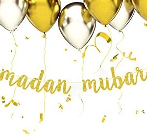 Ramadan Mubarak Banner Eid Mubarak Banner Gold GlitterEid Mubarak Decorations | Eid Mubarak Party Decorations Supplies Eid Mubarak Party Decorations（Coffee Gold and Black）