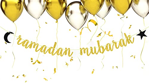 Ramadan Mubarak Banner Eid Mubarak Banner Gold GlitterEid Mubarak Decorations | Eid Mubarak Party Decorations Supplies Eid Mubarak Party Decorations（Coffee Gold and Black）