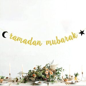 Ramadan Mubarak Banner Eid Mubarak Banner Gold GlitterEid Mubarak Decorations | Eid Mubarak Party Decorations Supplies Eid Mubarak Party Decorations（Coffee Gold and Black）