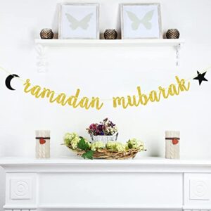 Ramadan Mubarak Banner Eid Mubarak Banner Gold GlitterEid Mubarak Decorations | Eid Mubarak Party Decorations Supplies Eid Mubarak Party Decorations（Coffee Gold and Black）