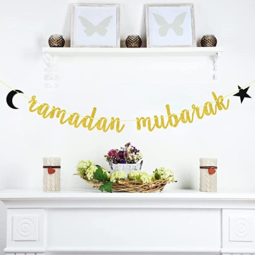 Ramadan Mubarak Banner Eid Mubarak Banner Gold GlitterEid Mubarak Decorations | Eid Mubarak Party Decorations Supplies Eid Mubarak Party Decorations（Coffee Gold and Black）