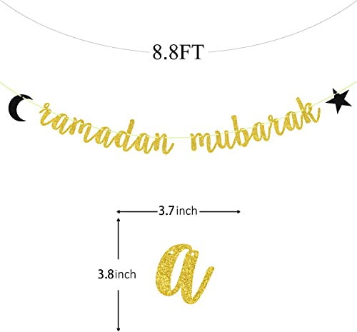 Ramadan Mubarak Banner Eid Mubarak Banner Gold GlitterEid Mubarak Decorations | Eid Mubarak Party Decorations Supplies Eid Mubarak Party Decorations（Coffee Gold and Black）