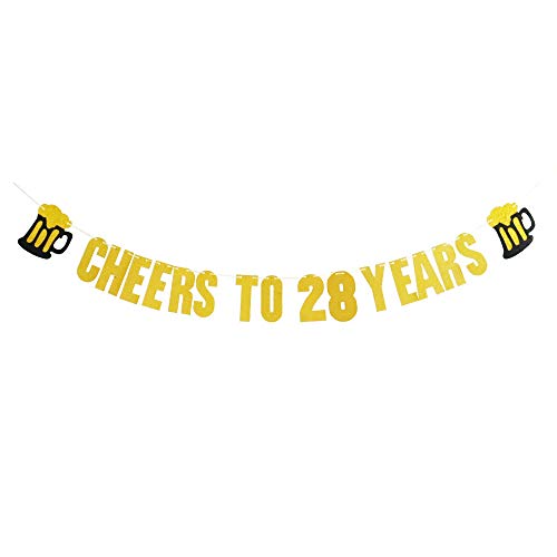 Cheers 28th Birthday Decorations,Cheers to 28 Years Bunting Banner,God Glitter 28 Birthday and 28 Anniversary Party Decorations.