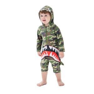 Baby Boys One Piece Swimwear Toddler Zipper Bathing Suit Kids Swimsuit Shark Rash Guards Surfing Suit with Hat UPF 50+ (12-18Months)