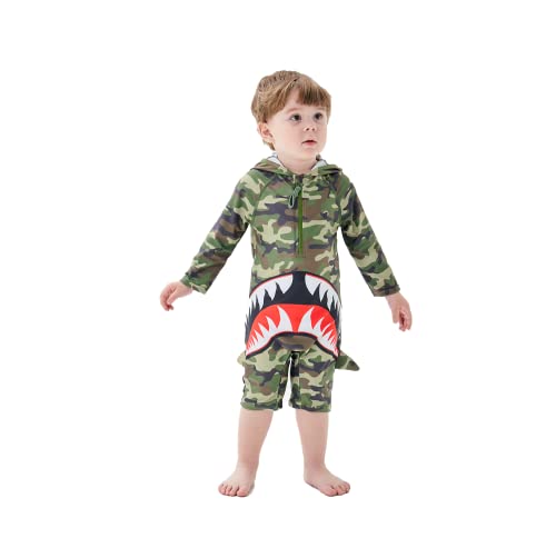 Baby Boys One Piece Swimwear Toddler Zipper Bathing Suit Kids Swimsuit Shark Rash Guards Surfing Suit with Hat UPF 50+ (12-18Months)