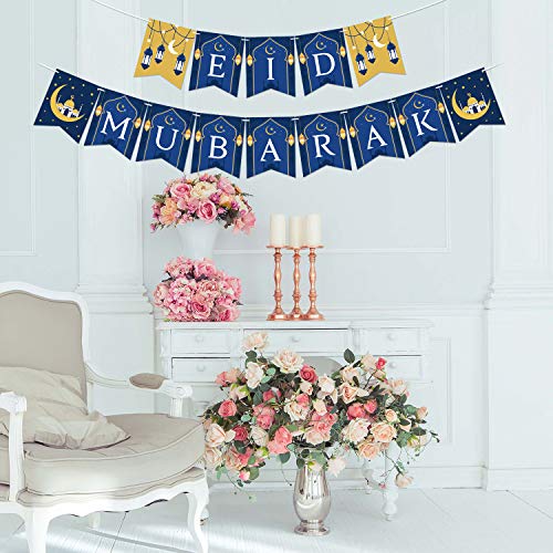 Eid Mubarak Banner Happy Eid Party Decorations Ramadan Festival Supplies Moon Star Lantern Garland Ramadan Decor