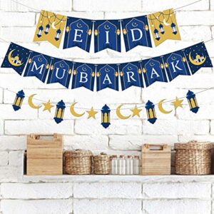 Eid Mubarak Banner Happy Eid Party Decorations Ramadan Festival Supplies Moon Star Lantern Garland Ramadan Decor