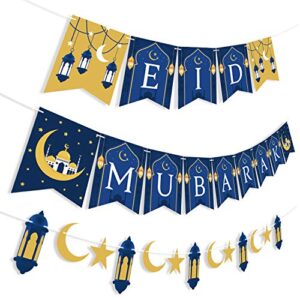 Eid Mubarak Banner Happy Eid Party Decorations Ramadan Festival Supplies Moon Star Lantern Garland Ramadan Decor