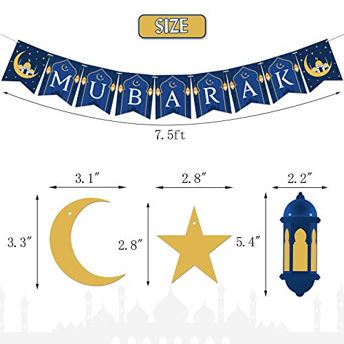 Eid Mubarak Banner Happy Eid Party Decorations Ramadan Festival Supplies Moon Star Lantern Garland Ramadan Decor