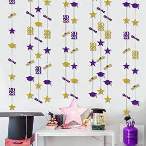 8Pcs 2023 Graduation Party Streamers Purple, Class of 2023 Hat Star Diploma Banner Garland Vertical Hanging Backdrop Background for Ceiling Classroom Home Decor