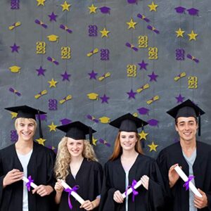 8Pcs 2023 Graduation Party Streamers Purple, Class of 2023 Hat Star Diploma Banner Garland Vertical Hanging Backdrop Background for Ceiling Classroom Home Decor