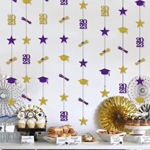 8Pcs 2023 Graduation Party Streamers Purple, Class of 2023 Hat Star Diploma Banner Garland Vertical Hanging Backdrop Background for Ceiling Classroom Home Decor