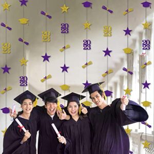 8Pcs 2023 Graduation Party Streamers Purple, Class of 2023 Hat Star Diploma Banner Garland Vertical Hanging Backdrop Background for Ceiling Classroom Home Decor