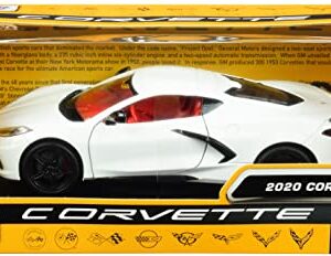 Motormax Toy 2020 Chevy Corvette C8 Stingray White with Red Interior History of Corvette Series 1/24 Diecast Model Car by Motormax 79360, 79360w-rd