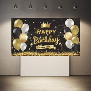 DSDecor Happy Birthday Banner Large 5.9' x 3.3" Hanging Birthday Party Sign Banner for Indoor Outdoor Yard Birthday Decorations (Black, 5.9ft x 3.3ft)