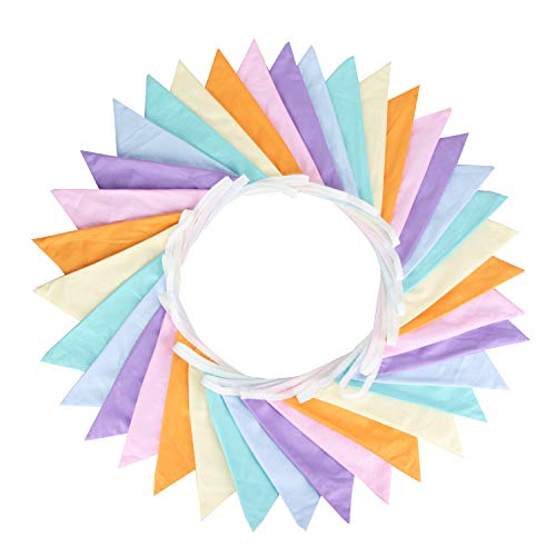 INFEI Multicoloured Pastel Double Layer Cotton Fabric Pennant Flags Bunting Banner Garlands for Wedding, Birthday Party, Outdoor & Home Decoration (10M/32Ft)