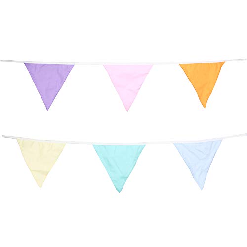 INFEI Multicoloured Pastel Double Layer Cotton Fabric Pennant Flags Bunting Banner Garlands for Wedding, Birthday Party, Outdoor & Home Decoration (10M/32Ft)