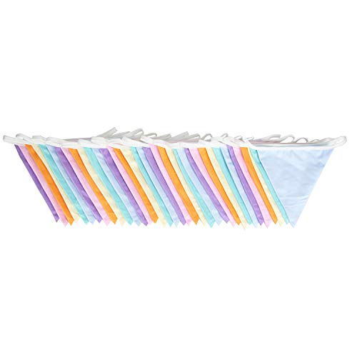 INFEI Multicoloured Pastel Double Layer Cotton Fabric Pennant Flags Bunting Banner Garlands for Wedding, Birthday Party, Outdoor & Home Decoration (10M/32Ft)