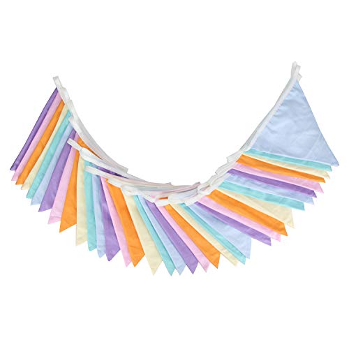 INFEI Multicoloured Pastel Double Layer Cotton Fabric Pennant Flags Bunting Banner Garlands for Wedding, Birthday Party, Outdoor & Home Decoration (10M/32Ft)