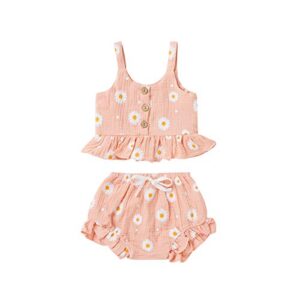 noubeau toddler baby girl outfits daisy ruffles halter crop top bloomers shorts girl summer clothes (pink, 4-5 years)