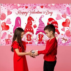 Happy Valentine's Day Backdrop Banner Gnome Photography Background Red Love Heart Photo Background Valentines Day Decor for Valentine Party Supplies, Propose Marriage Decorations, 72.83 x 43.3 Inch