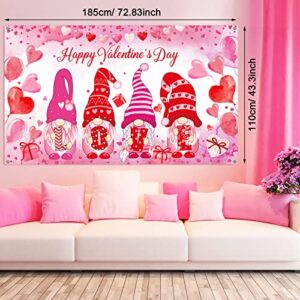 Happy Valentine's Day Backdrop Banner Gnome Photography Background Red Love Heart Photo Background Valentines Day Decor for Valentine Party Supplies, Propose Marriage Decorations, 72.83 x 43.3 Inch