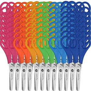 scissors bulk for kids, ezzgol 96 pack 5” safety blunt tip student scissors, 6 assorted colors kid craft scissors for cutting regular paper,construction paper,cards