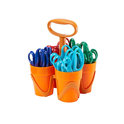 Fiskars 194300 Back to School Supplies, Kids Scissors Bulk Pointed-tip with 4-Cup Carrying Art Caddy, 5 Inch, 24 Pack, Colors may vary