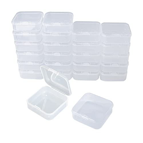 24 Pieces Small Clear Plastic Beads Storage Containers, Storage Box with Hinged Lid for Storing Crafts Jewelry Business Cards Hardware Beads and More