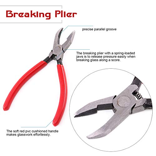 Hilitchi 5Pcs Wheeled Glass Tile Nipper Running Plier Breaking Grozer Plier Pistol Grip Glass Cutter with Bonus Hex Wrench Heavy Duty Stained Glass Tools Mosaic Tools Assortment Kit for Stained Glass