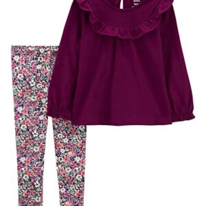 Carter's Girls 2-Piece Outfit Top and Pant Clothing Set (Plum with Flowers, 9 Months)