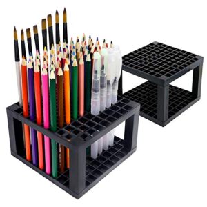 96 hole pen organizer for desk, paint brush holder – desk stationary marker organizer holder, perfect for pen/pencil, paint brush, gel pen, and more by weibond (2 packs)