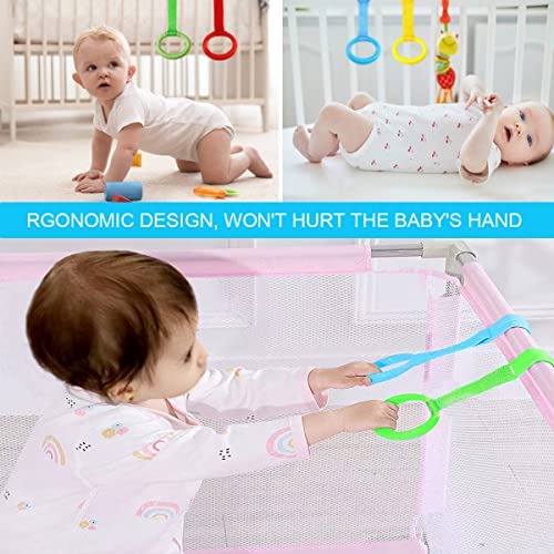 LNQ LUNIQI 4Pcs Baby Pull Up Ring Stand Up Assistance Pull Ring Baby Toddler Walker Tool Ring for Playpen Toddler Crib Hooks Baby Toys Bed Rings Baby Safety Walking Training Tool