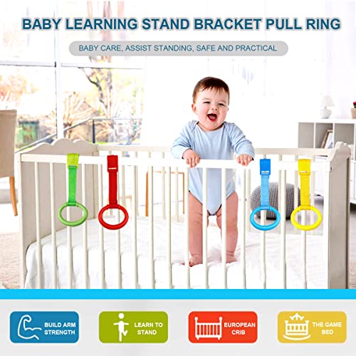 LNQ LUNIQI 4Pcs Baby Pull Up Ring Stand Up Assistance Pull Ring Baby Toddler Walker Tool Ring for Playpen Toddler Crib Hooks Baby Toys Bed Rings Baby Safety Walking Training Tool