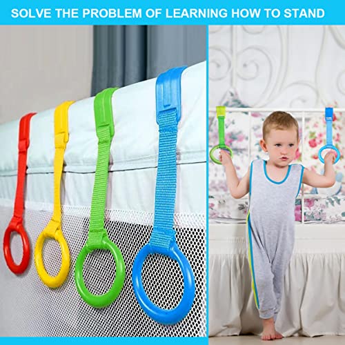 LNQ LUNIQI 4Pcs Baby Pull Up Ring Stand Up Assistance Pull Ring Baby Toddler Walker Tool Ring for Playpen Toddler Crib Hooks Baby Toys Bed Rings Baby Safety Walking Training Tool