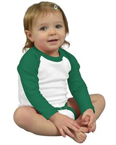 monag long sleeve raglan bodysuit 0-3m white/kelly green