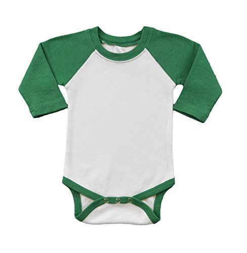 Monag Long Sleeve Raglan Bodysuit 0-3M White/Kelly Green