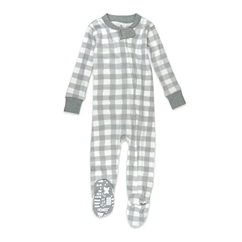 HonestBaby Baby Organic Cotton Snug-Fit Footed Pajamas, Gray Buffalo Check Print, 24 Months