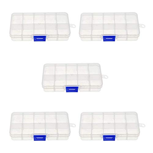 Saim 5Pcs 10-Grid 5 Inch x 2.5 Inch Adjustable Small Removable Clear Plastic Jewelry Organizer Divider Storage Box