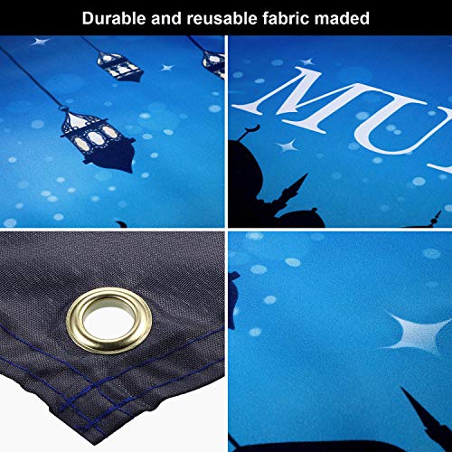 Eid Mubarak Decorations Banner - Muslim Ramadan Party Supplies Decorations, Blue Eid Mubarak Celebration Decoration for Muslim