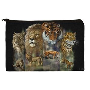 lion tiger snow leopard big cats pencil pen organizer zipper pouch case