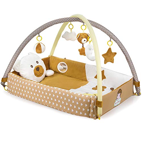 Baby Play Gym & Activity Mat for Boys Unisex with Developmental Hanging Toys for Infants Toddlers and Newborns Ages 0 + (Brown)